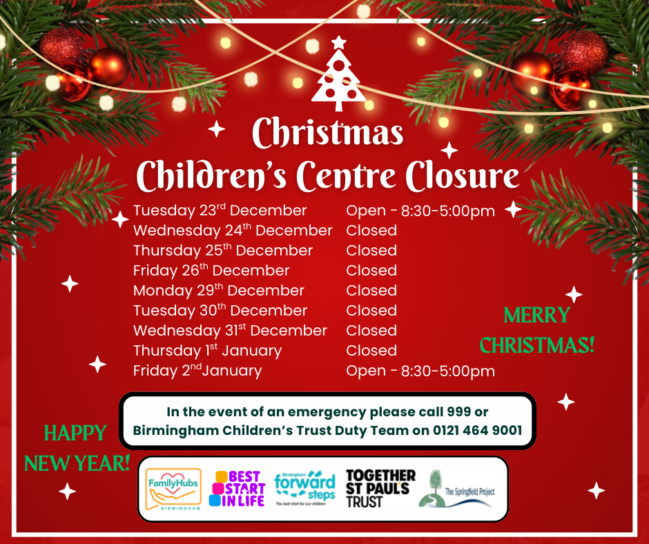 Christmas Closure at Springfield Children’s Centre and Hall Green ...